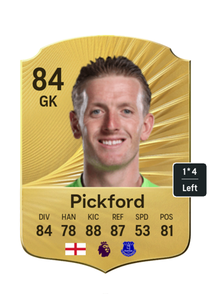 Jordan Pickford EA fc26 Gold Rare - rated 84