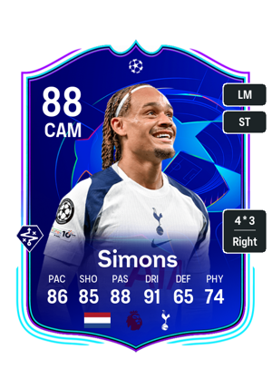 Xavi Simons EA FC26 UCL Primetime - rated 86