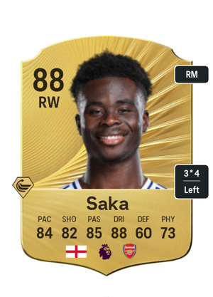 Bukayo Saka EA FC26 Gold Rare - rated 88